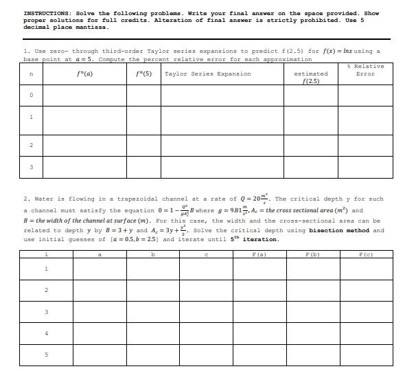Solved INstRoctions: Solve the following problems. Write | Chegg.com