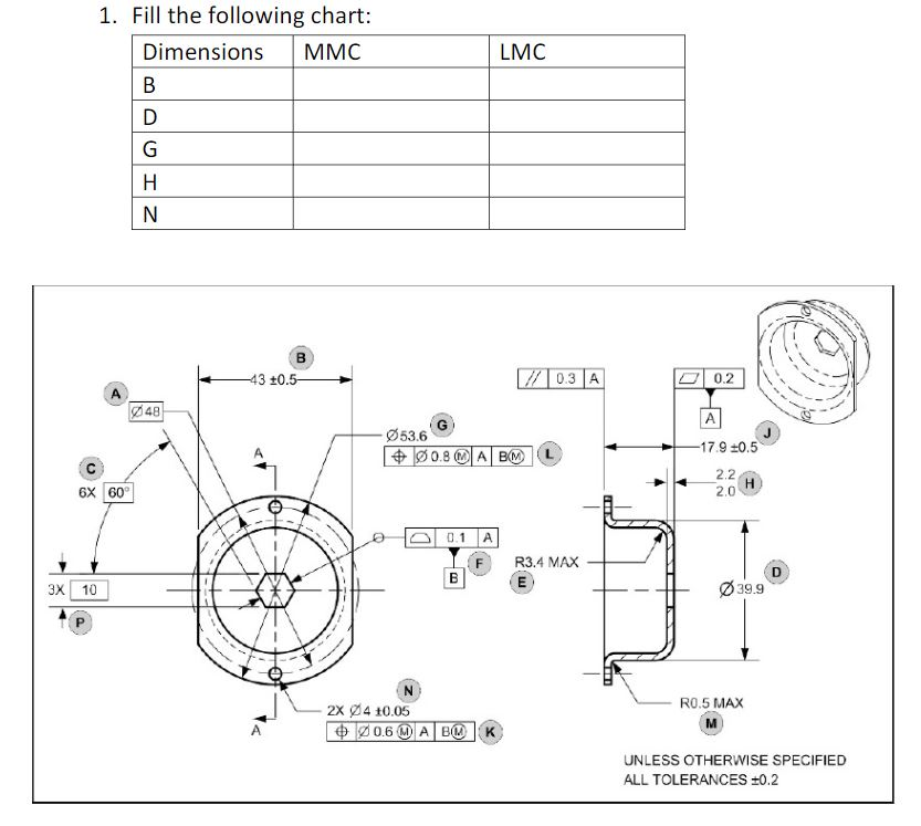 Solved 1. Fill the following chart: Dimensions MMC B LMC D G | Chegg.com