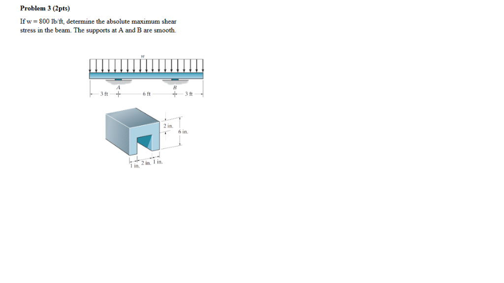 Solved Problem 3 (2pts) Ifw- 800 lb/ft, determine the | Chegg.com