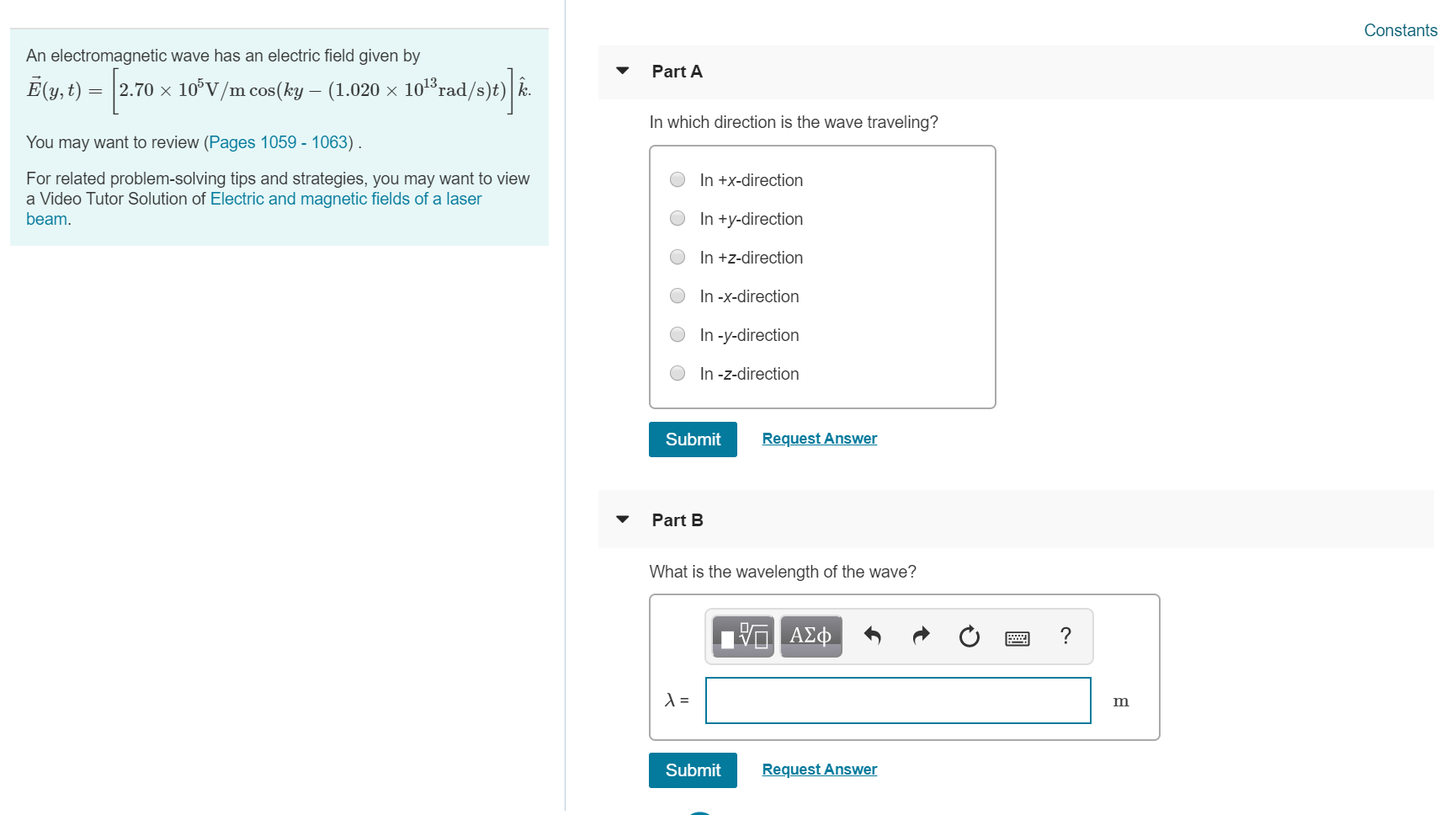 Solved Constants An electromagnetic wave has an electric | Chegg.com