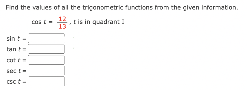 Solved Find the values of all the trigonometric functions | Chegg.com