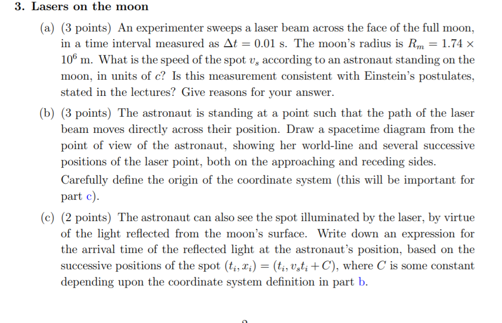 3. Lasers on the moon (a) (3 points) An experimenter | Chegg.com