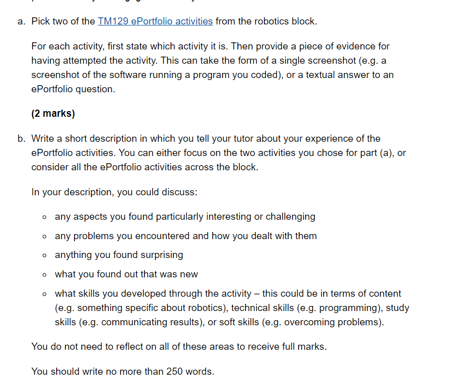 a. Pick two of the TM129 ePortfolio activities from | Chegg.com