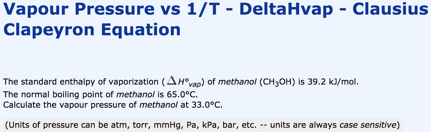 Solved Vapour Pressure vs 1/T - Delta Hvap - Clausius | Chegg.com