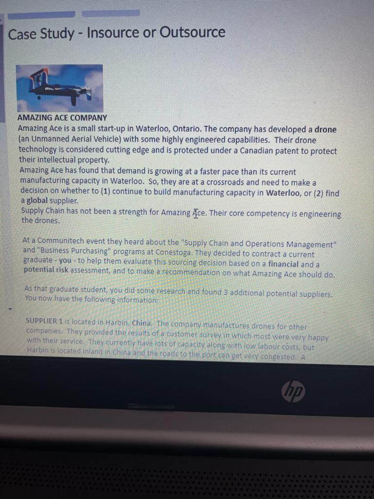 Solved Case Study - Insource or Outsource - AMAZING ACE | Chegg.com