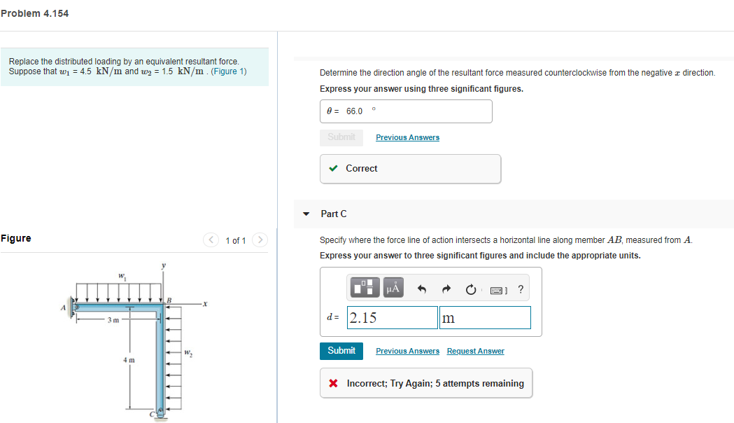 Solved Problem 4.154 Replace the distributed loading by an | Chegg.com