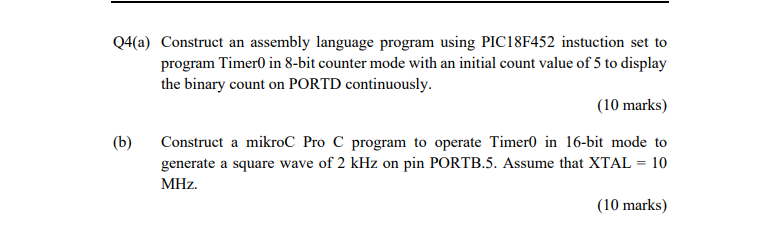 Solved Q4(a) Construct an assembly language program using | Chegg.com