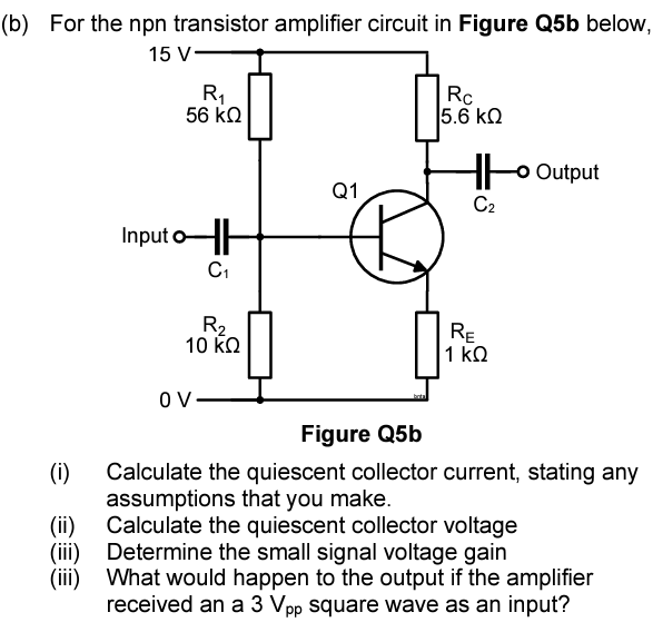 Solved b) Fnr the nnn trancistnr amnlifier rircı it in | Chegg.com