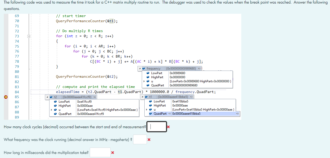 The following code was used to measure the time it | Chegg.com