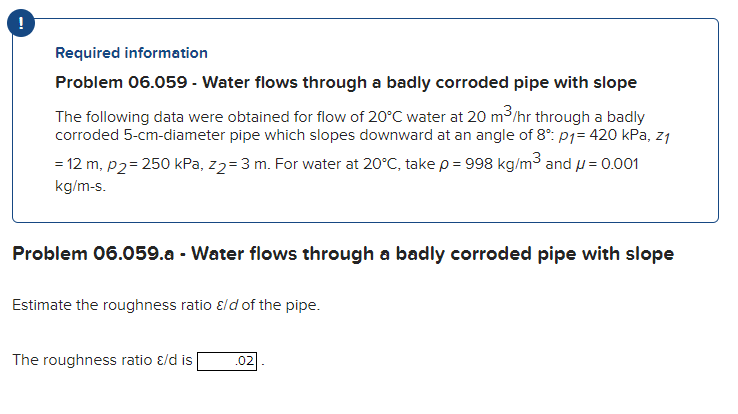 Solved ! Required information Problem 06.059 - Water flows | Chegg.com