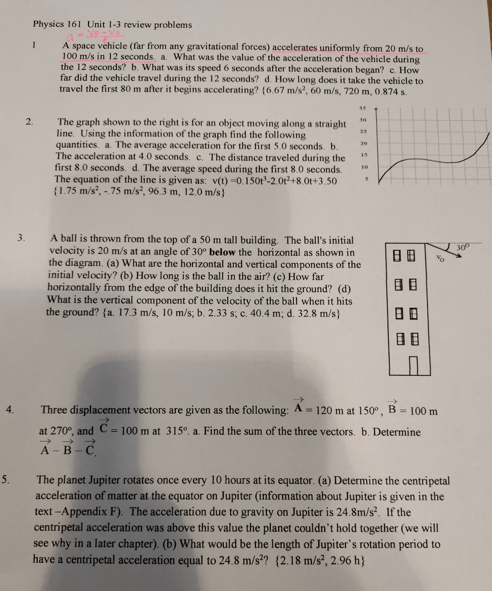 Solved Physics 161 Unit 1-3 review problems a =VEVO 1 A | Chegg.com
