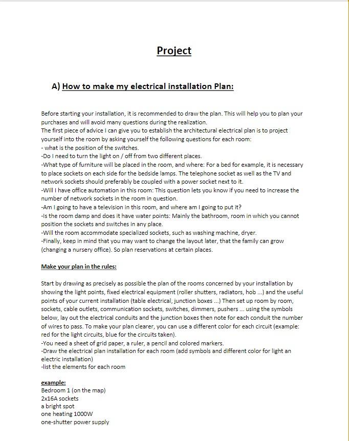 Solved Project A) How to make my electrical installation | Chegg.com