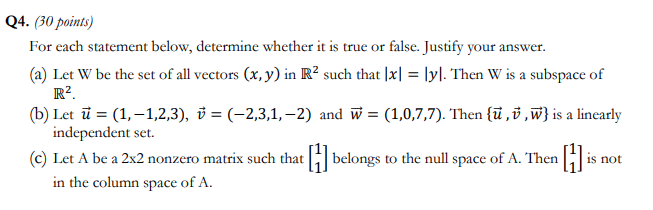 Solved Q4. (30 points) For each statement below, determine | Chegg.com