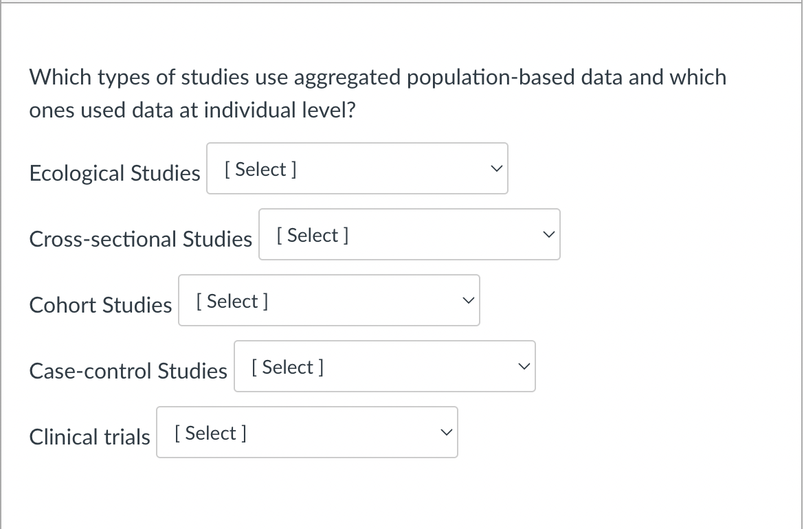 Solved Which types of studies use aggregated | Chegg.com
