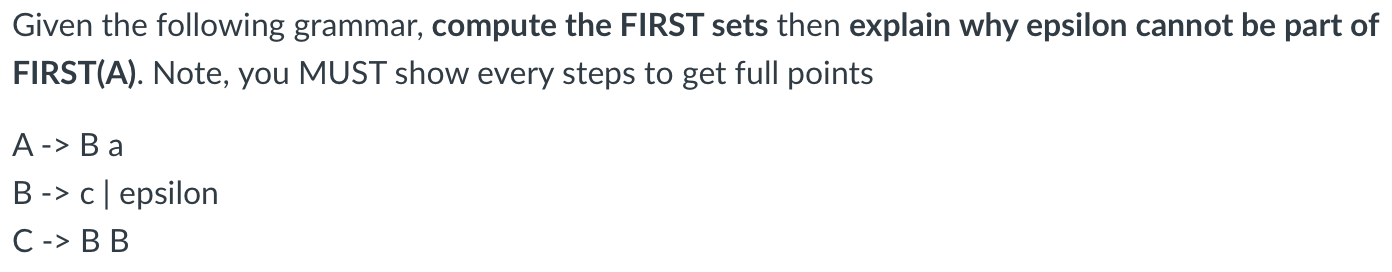 Solved Given the following grammar, compute the FIRST sets | Chegg.com