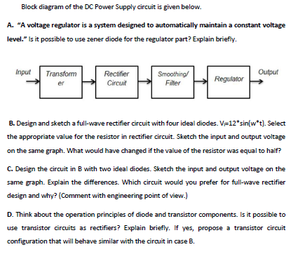 Solved Block diagram of the DC Power Supply circuit is given | Chegg.com