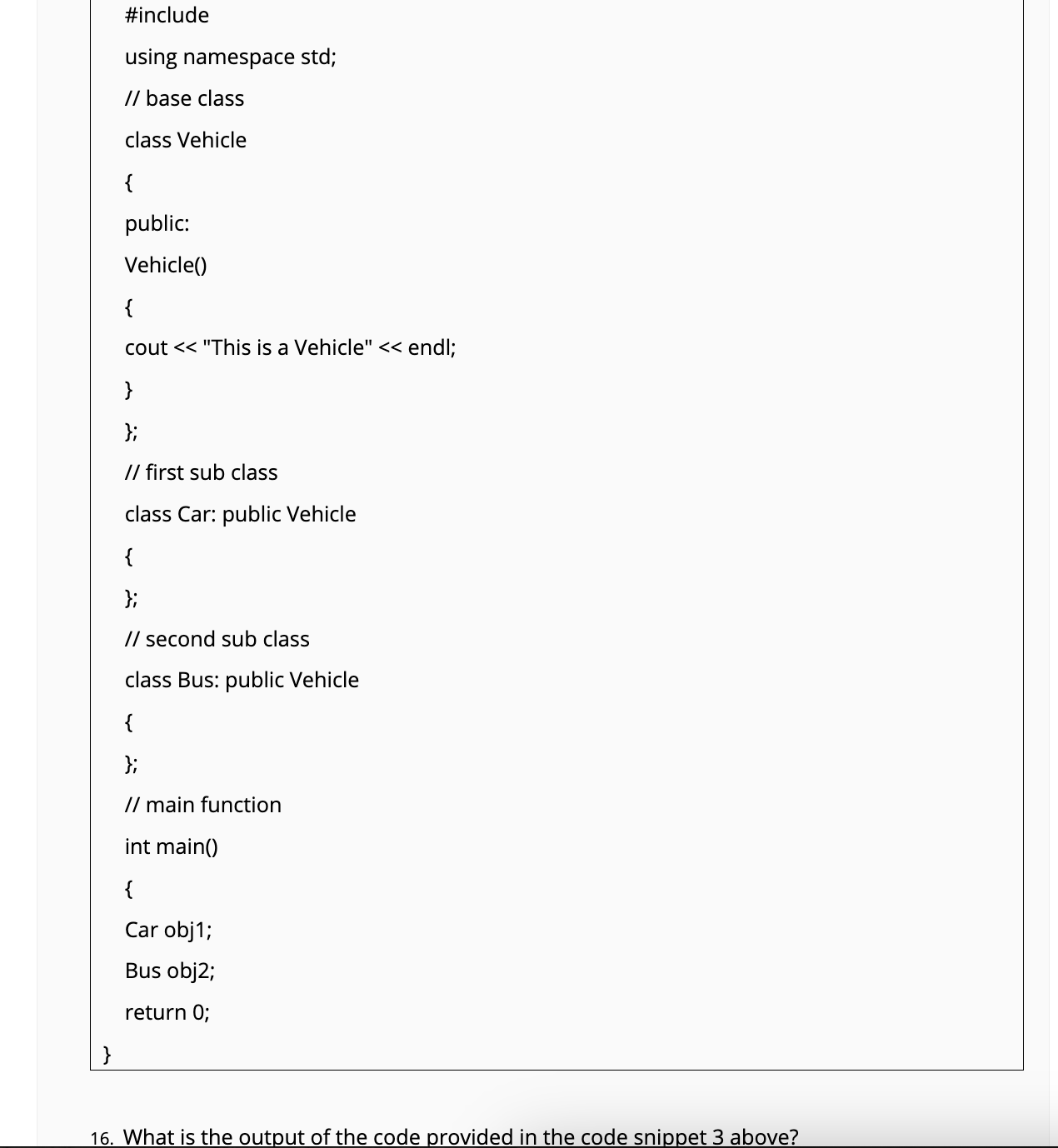 Solved \#include using namespace std; // base class class | Chegg.com