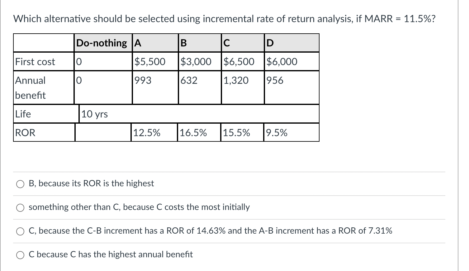 Solved Which alternative should be selected using | Chegg.com