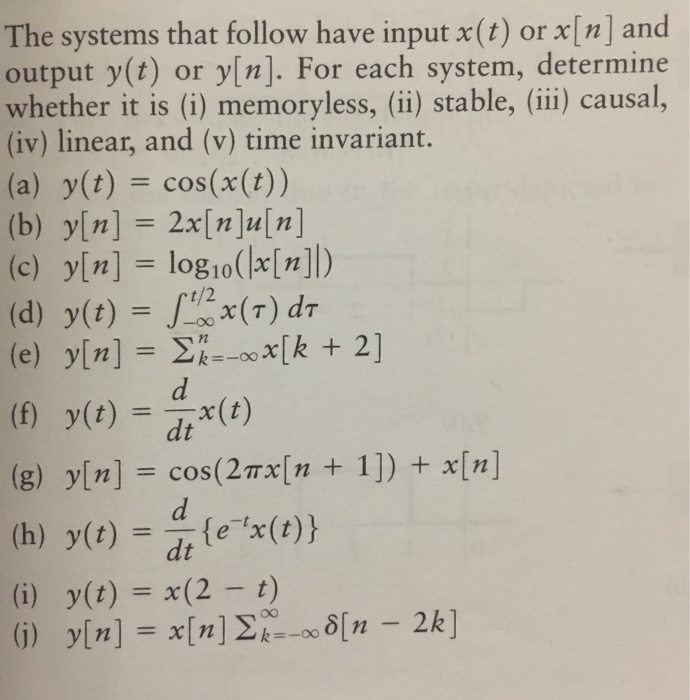 Solved The systems that follow have input x(t) or x n] and | Chegg.com