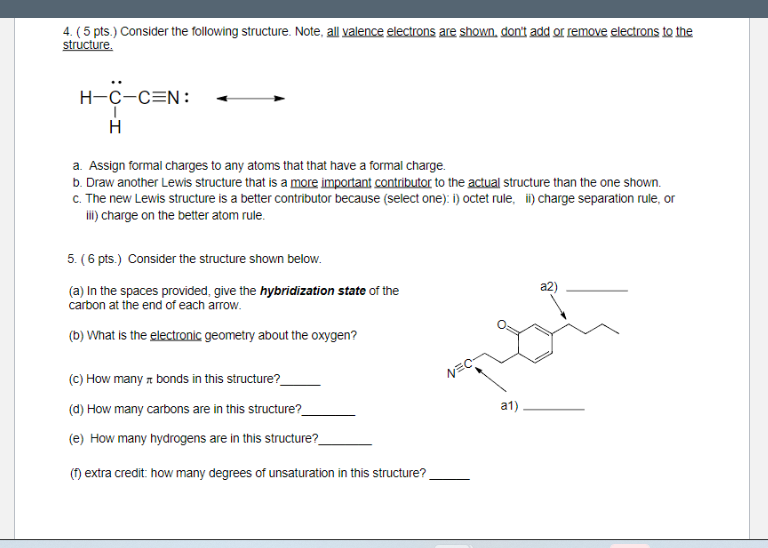 Solved 4. ( 5 pts.) Consider the following structure. Note, | Chegg.com