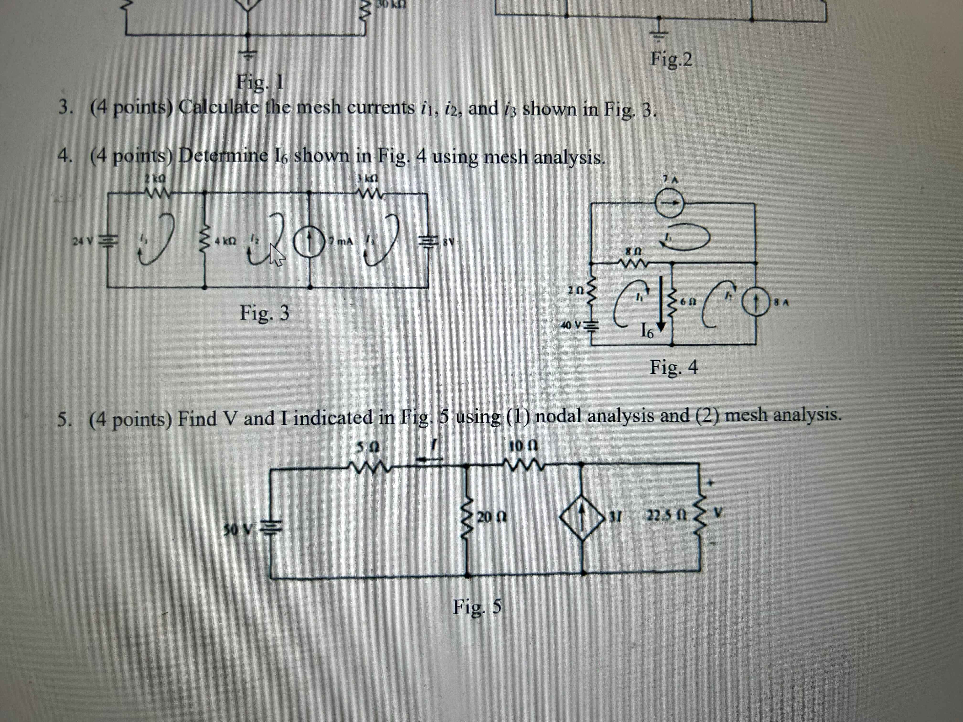 Solved 3. (4 points) Calculate the mesh currents i1,i2, and | Chegg.com