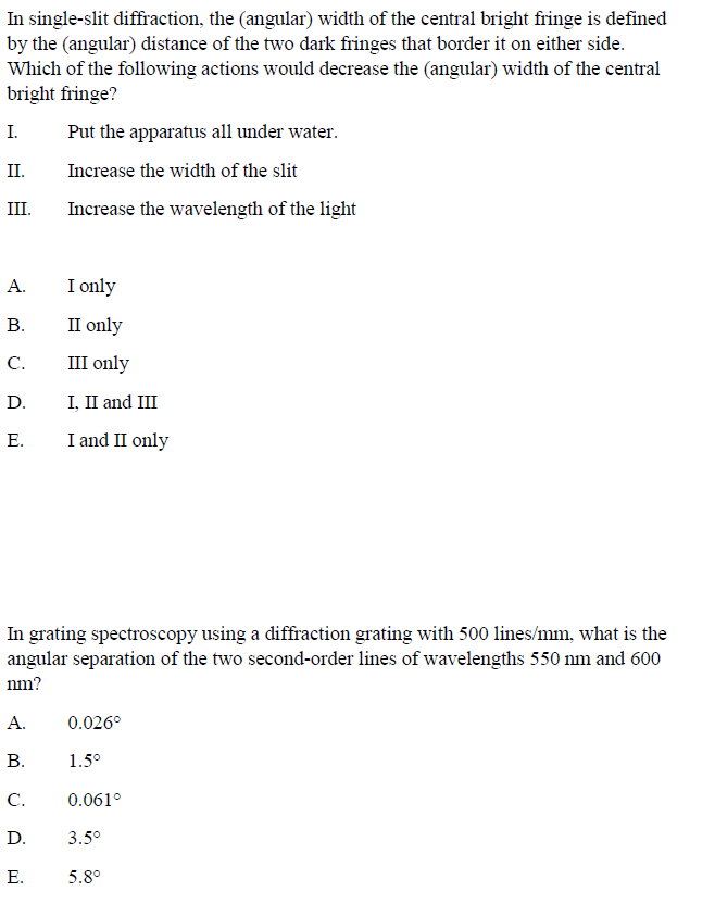 Solved In single-slit diffraction, the angular) width of the | Chegg.com