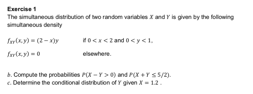 Solved Exercise 1 The simultaneous distribution of two | Chegg.com