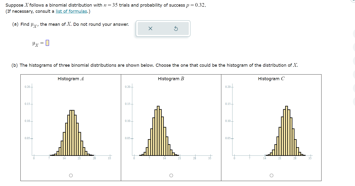 Solved Suppose X follows a binomial distribution with n=35 | Chegg.com