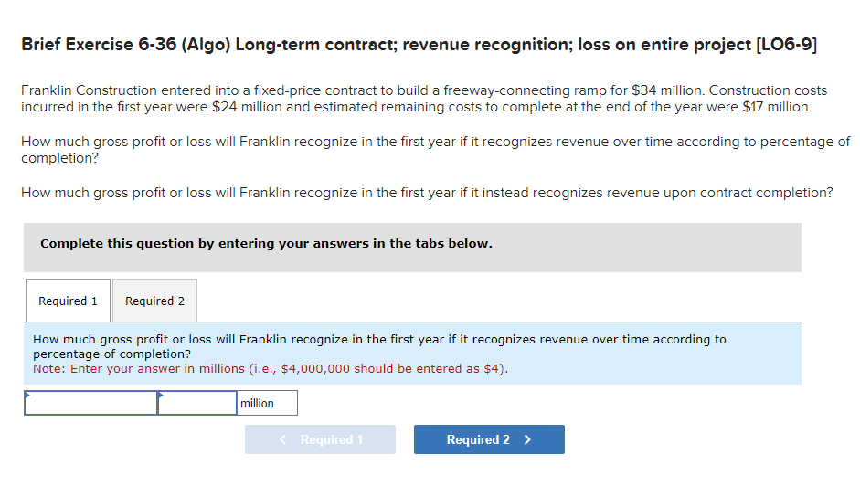 Solved Brief Exercise 6-36 (Algo) Long-term contract; | Chegg.com