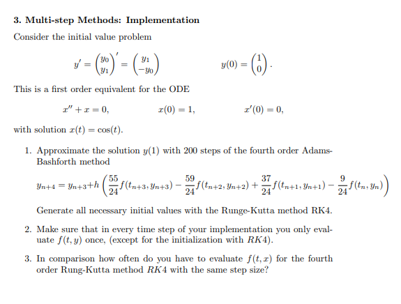 3. Multi-step Methods: Implementation Consider the | Chegg.com