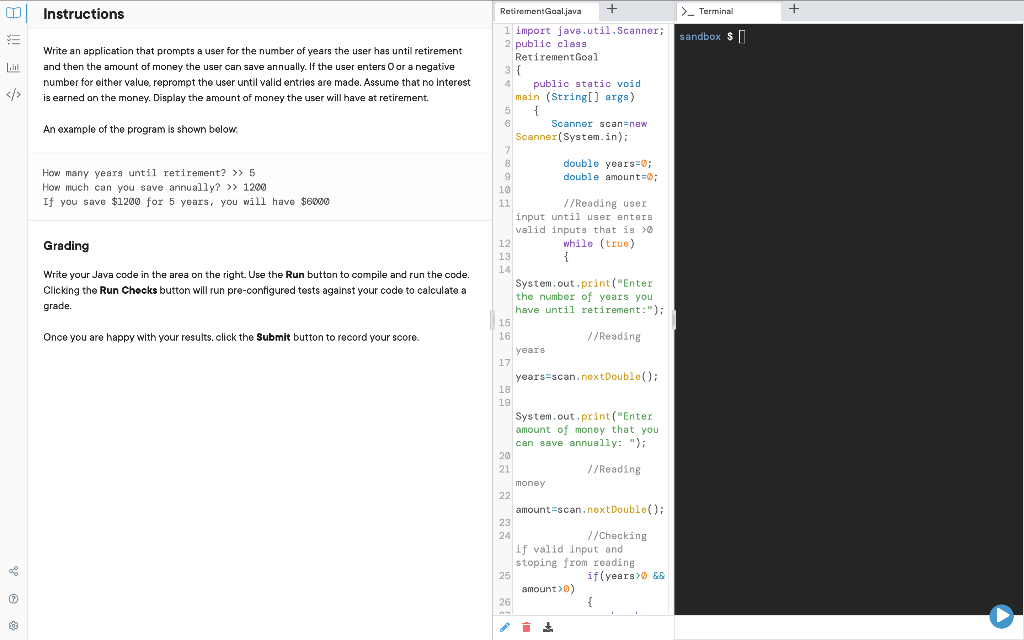 Solved I Instructions >_ Terminal + sandbox $ [ Write an | Chegg.com