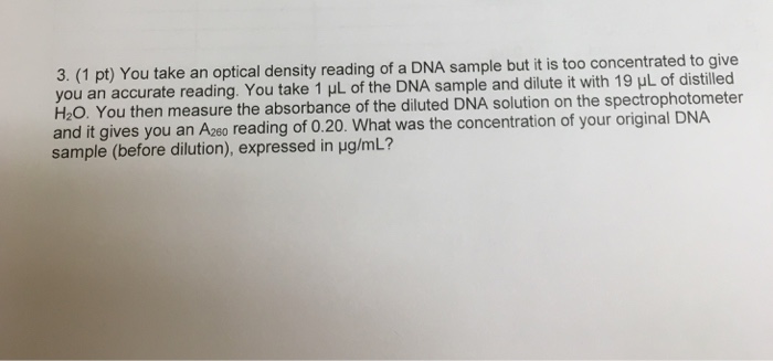 Solved 1 pt) You take an optical density reading of a DNA | Chegg.com