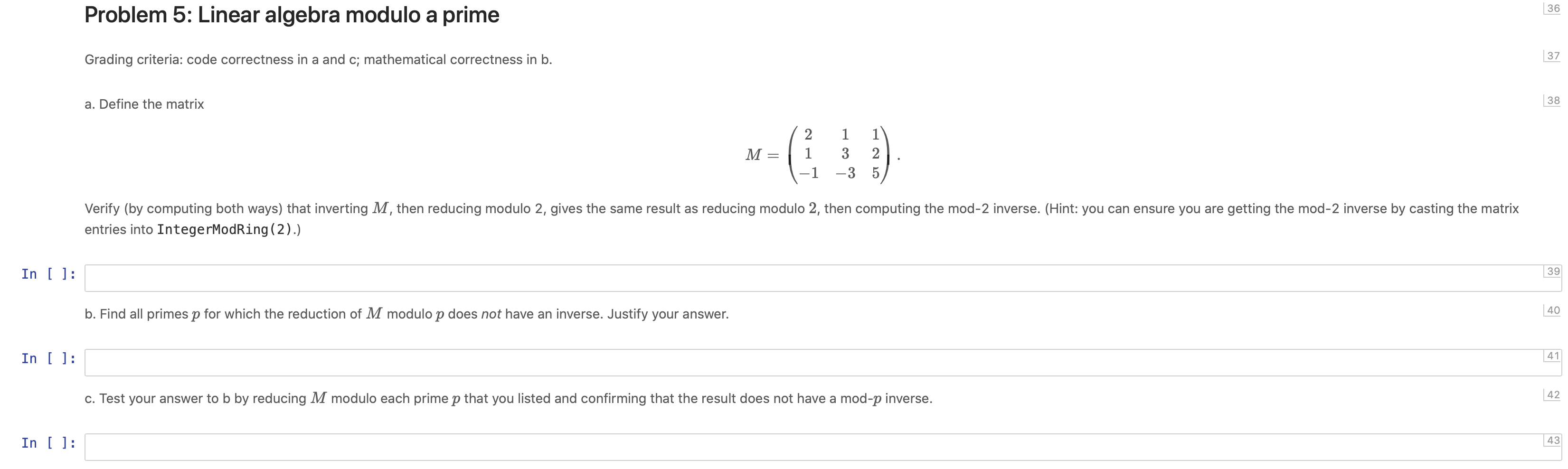 Problem 5: Linear algebra modulo a prime Grading | Chegg.com