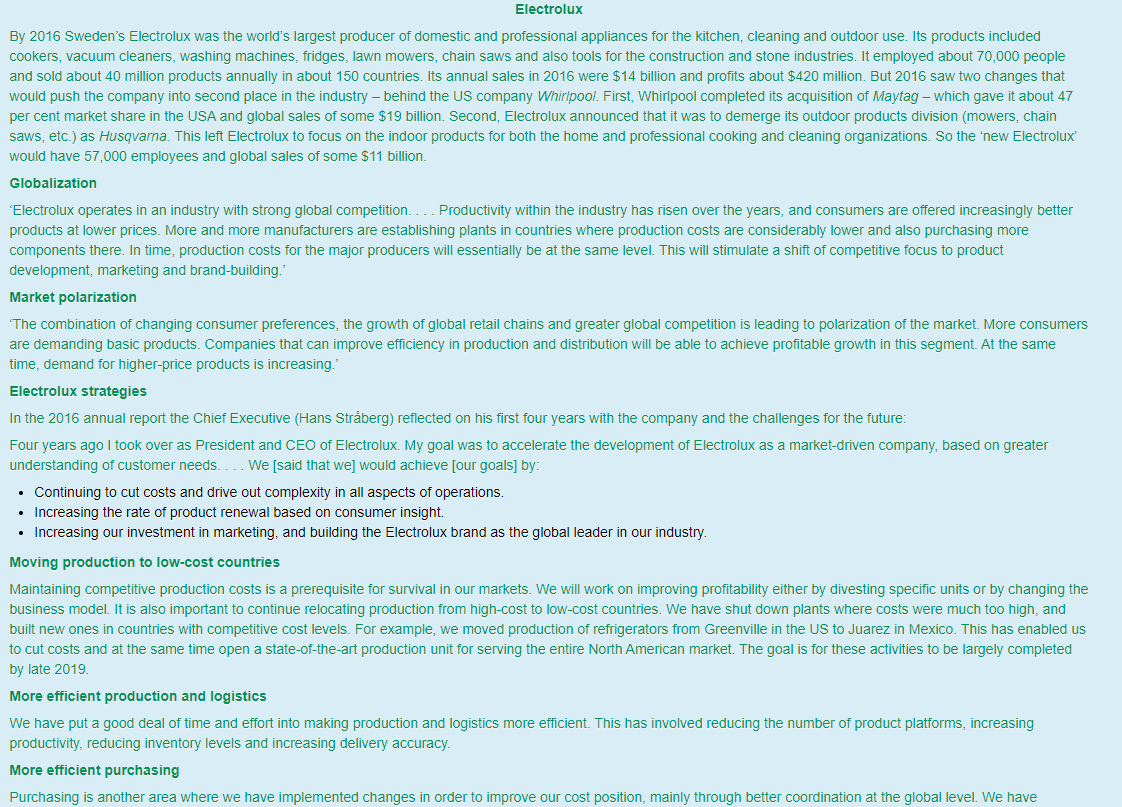 Electrolux By 2016 Sweden's Electrolux was the | Chegg.com