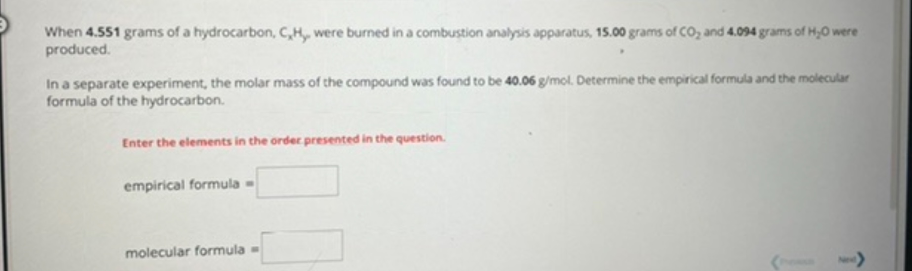 Solved When 4.551 ﻿grams of a hydrocarbon, CxH4, ﻿were | Chegg.com