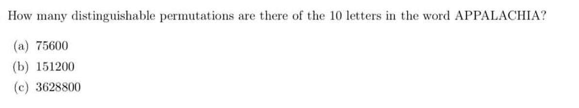 Solved How many distinguishable permutations are there of | Chegg.com