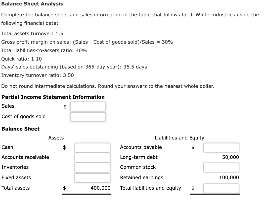 Solved Balance Sheet Analysis Complete The Balance Sheet And Chegg
