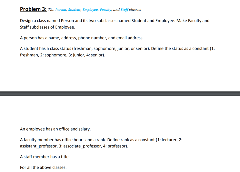 Solved Problem 3: The Person, Student, Employee, Faculty, | Chegg.com
