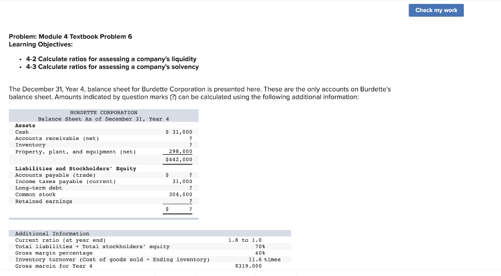 Solved Check my work Problem: Module 4 Textbook Problem 6 | Chegg.com