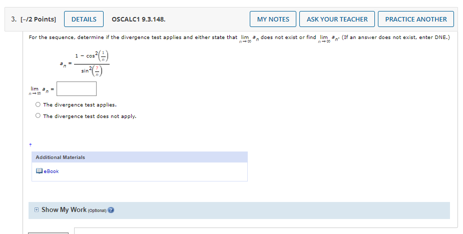 Solved 3. (-12 points) DETAILS OSCALC1 9.3.148. MY NOTES ASK | Chegg.com Solved 3. (-12 points) DETAILS OSCALC1 9.3.148. MY NOTES ASK | Chegg.com