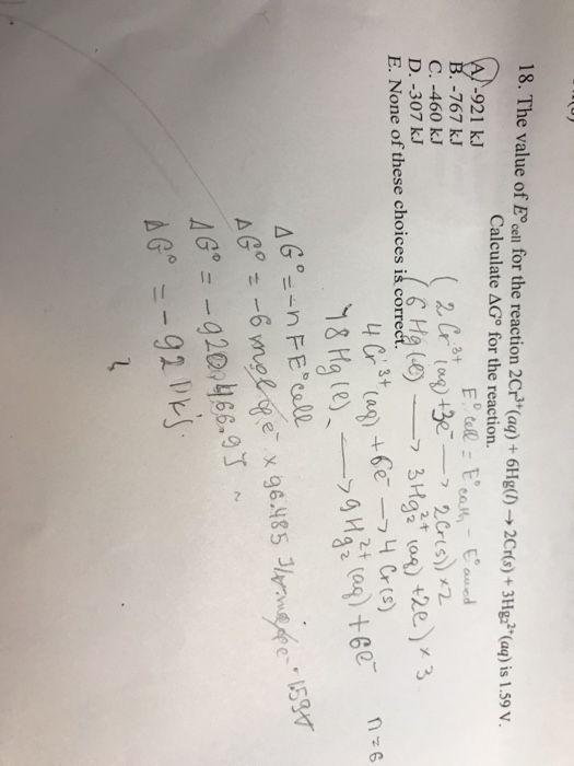 Solved 18. The value of Eoell for the reaction 2Cr3+(aq) + | Chegg.com