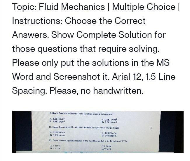 Solved Topic: Fluid Mechanics | Multiple Choice | | Chegg.com