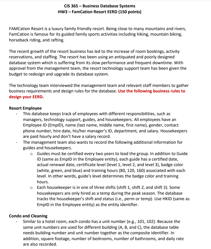 Solved CIS 365 - Business Database Systems HW3 - FamCation | Chegg.com
