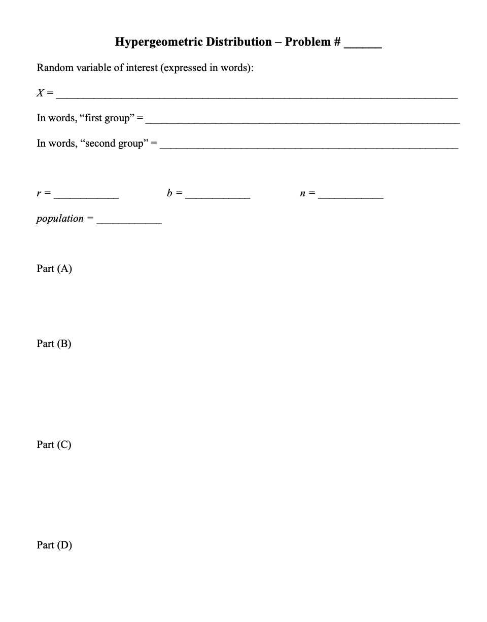 Solved Hypergeometric Distribution - Problem # Random | Chegg.com