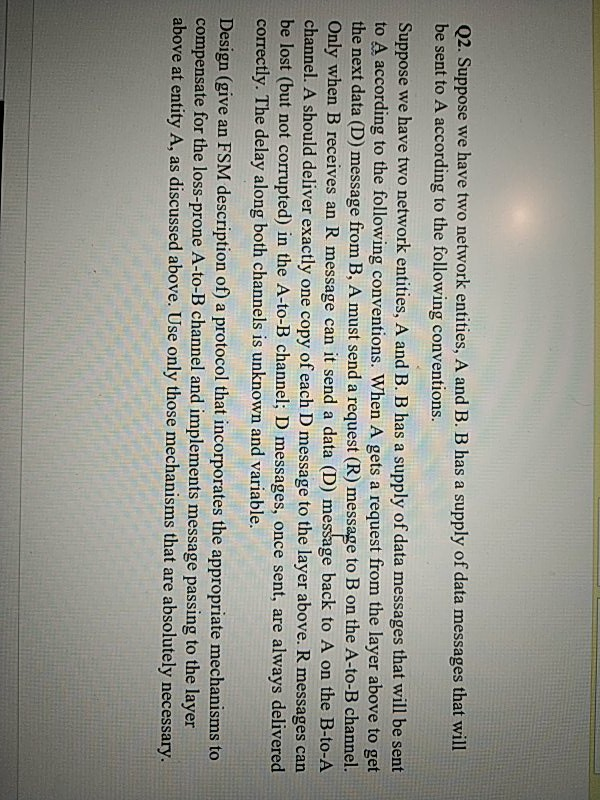 Solved Q2. Suppose we have two network entities, A and B. B | Chegg.com