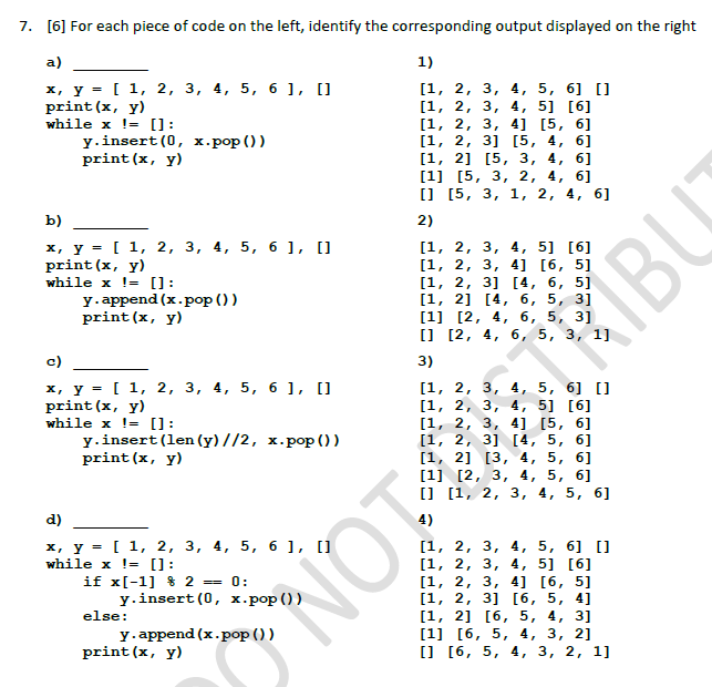 Solved 7. [6] For each piece of code on the left, identify | Chegg.com