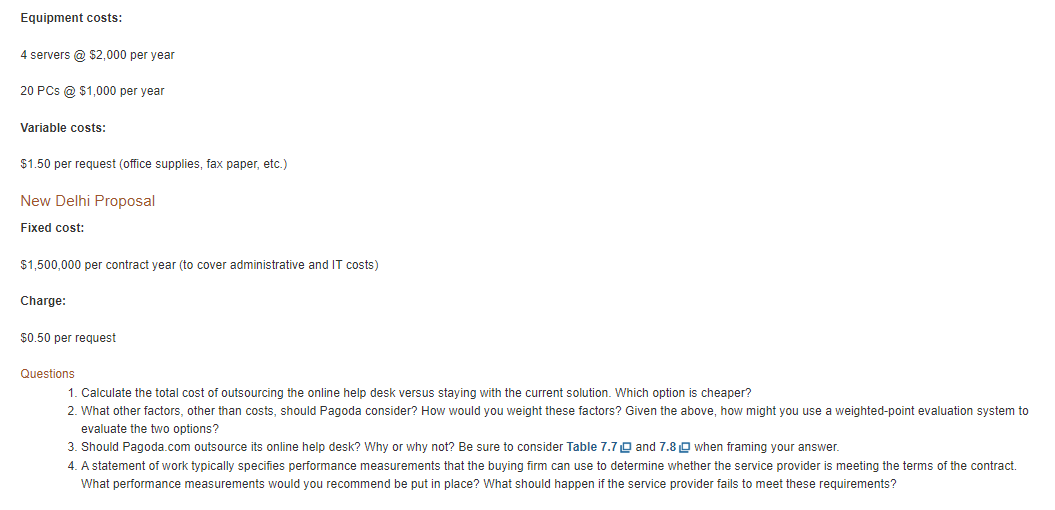1.Calculate the total cost of outsourcing the online | Chegg.com