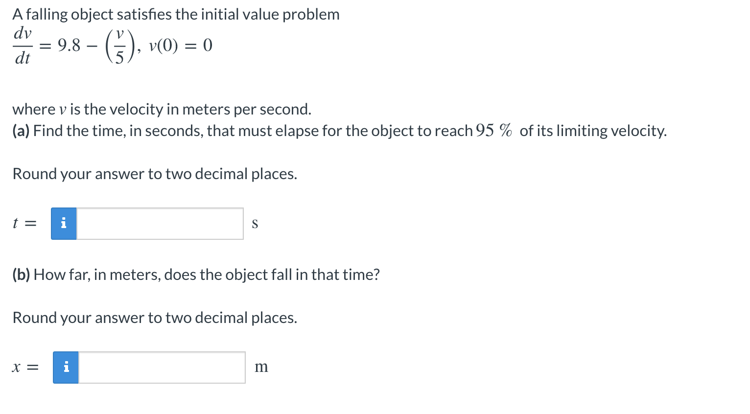 Solved A falling object satisfies the initial value problem | Chegg.com