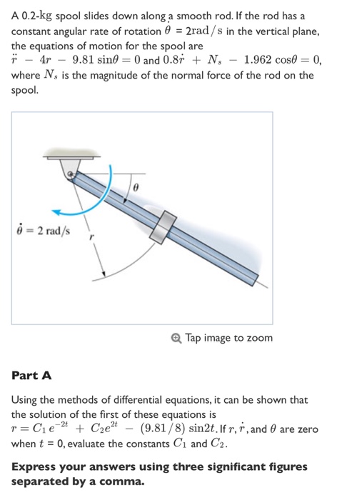 Solved A 0.2-kg spool slides down along a smooth rod. If the | Chegg.com