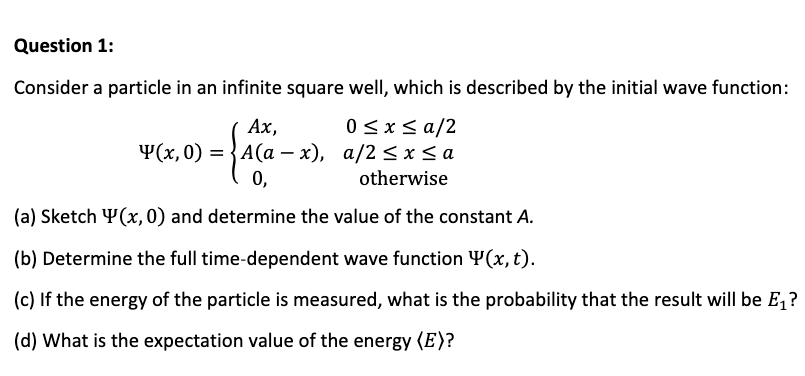 Solved Question 1: Consider a particle in an infinite square | Chegg.com